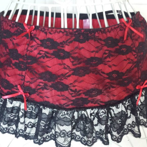 Native | Intimates & Sleepwear | Thong Panty Skirt Red Satin Black Lace ...